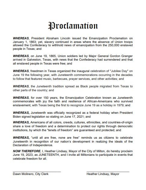 Mayor proclaims Juneteenth in Milton | Santa Rosa Press Gazette Mayor proclaims Juneteenth in Milton | Santa Rosa Press Gazette